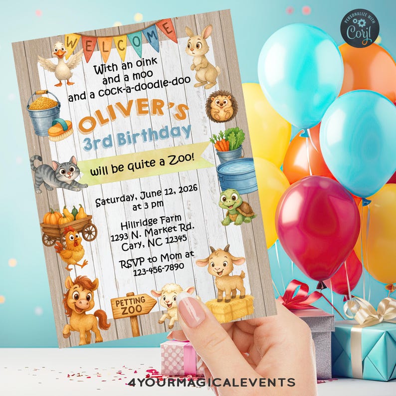 Petting Zoo Birthday Invitation, Farm Animals, Farm Birthday, Corjl ...
