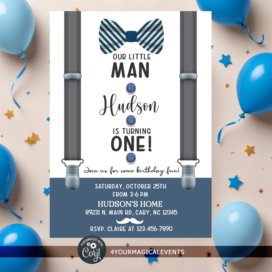 Little Man Boy Birthday Invitation, Boy Birthday Invite, Black White ...
