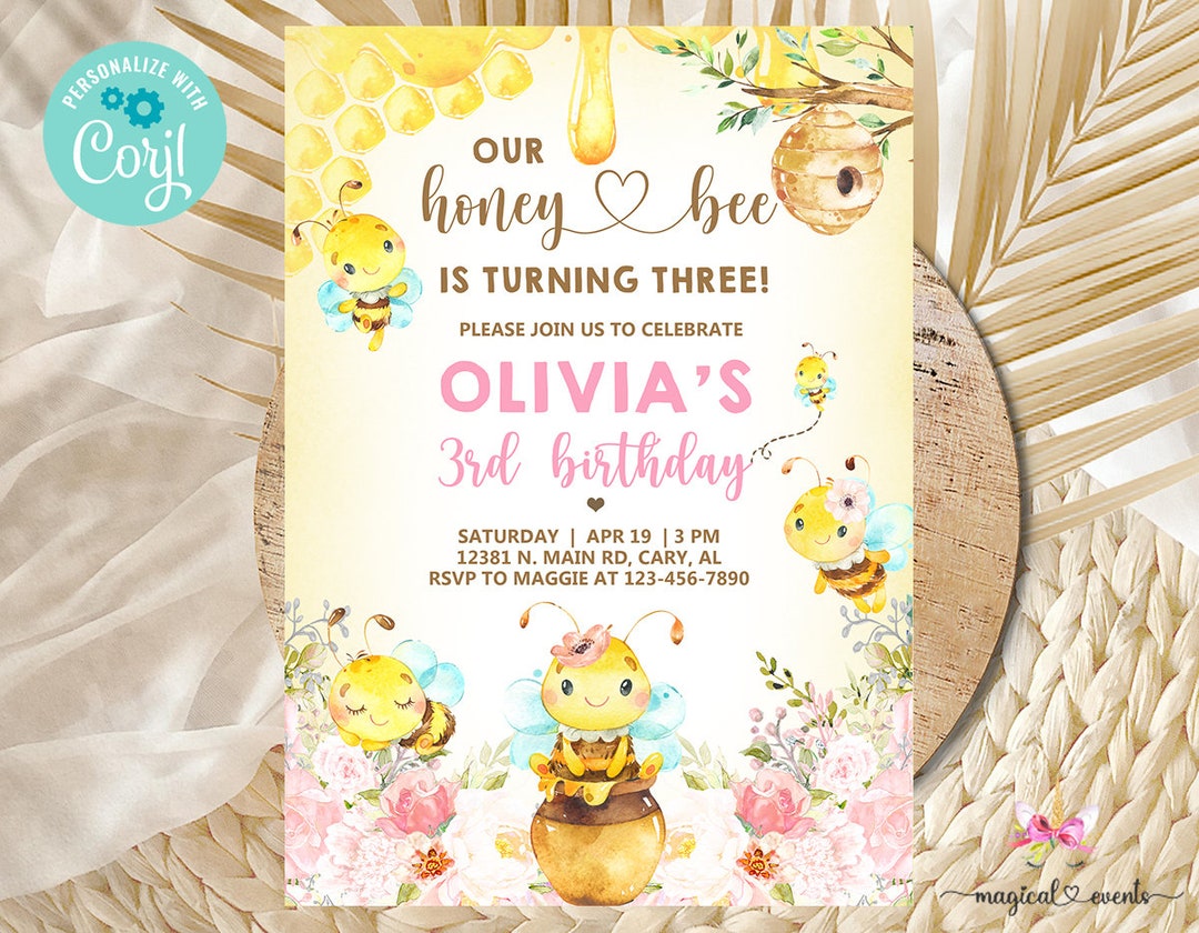 Our Honey Bee Birthday Invitation, Bumblebee Girl Birthday Invite ...