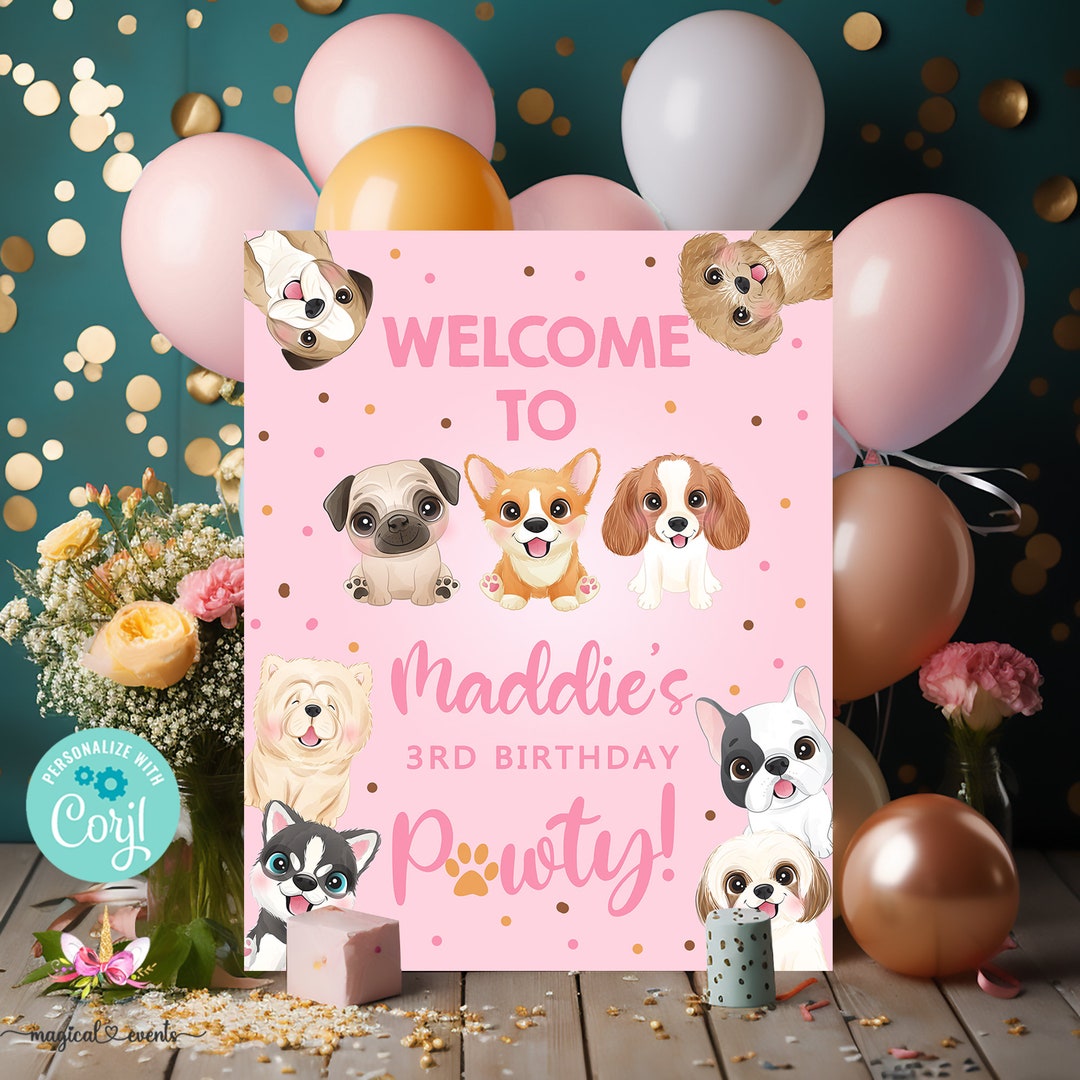 16x20 Puppy Dogs Girl Birthday Welcome Sign, Girl Puppy Dogs Dog ...