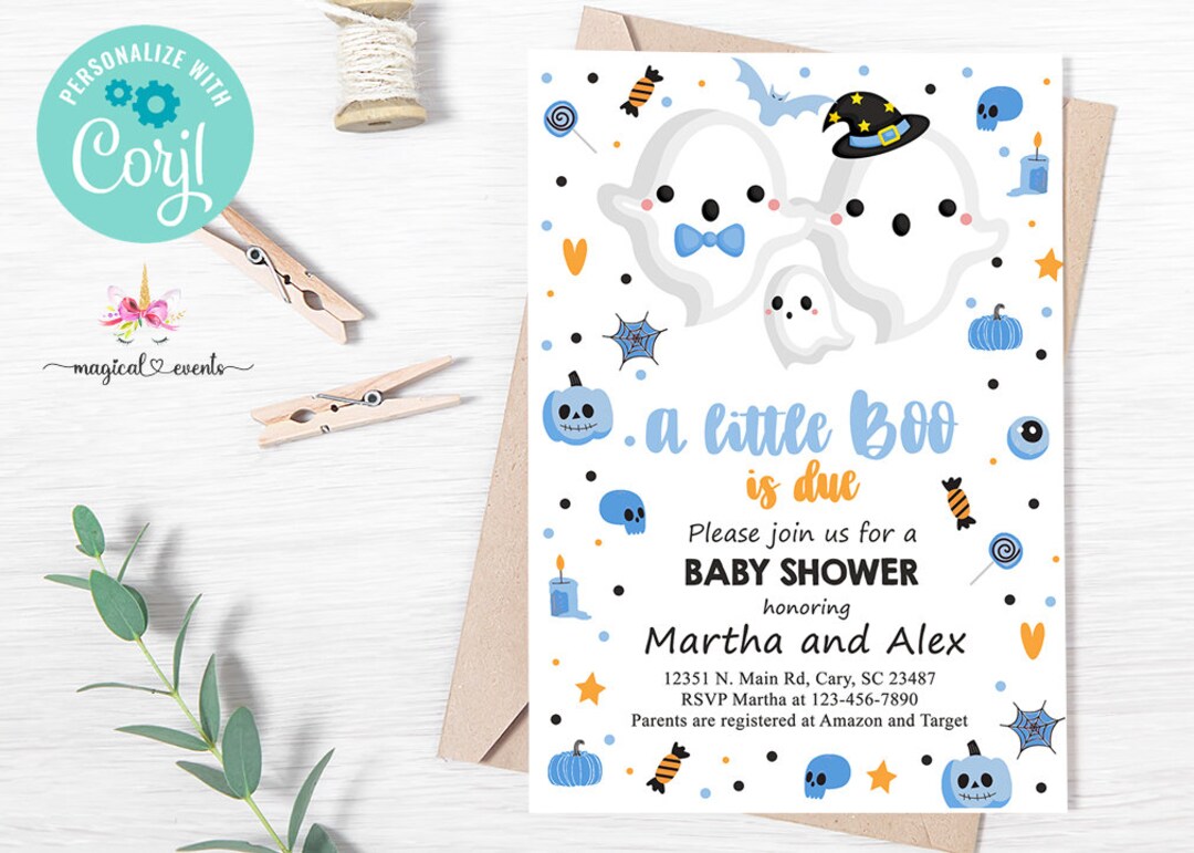 Ghost Baby Shower Invitation, Boy Blue Baby Shower Invite, a Little Boo ...