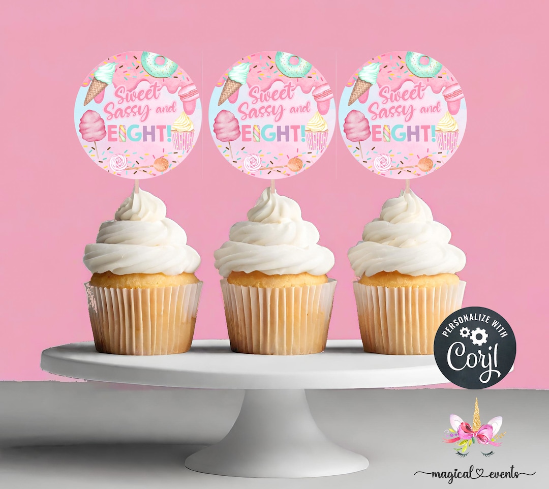 Sweet Sassy and Eight Girl 8th Birthday Sticker / Cupcake Topper ...