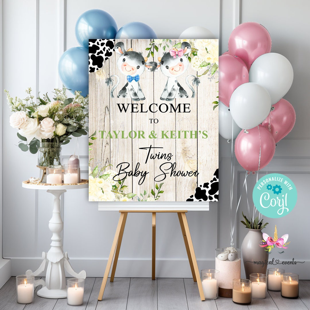 16x20 Cows Baby Shower / Gender Reveal Welcome Sign, Welcome Sign ...