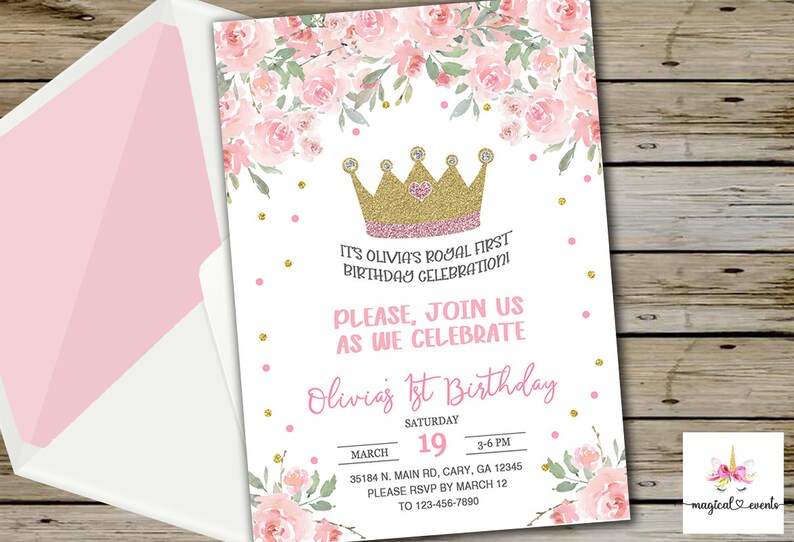Princess Crown Royal Celebration Birthday Invitation Princess - Etsy