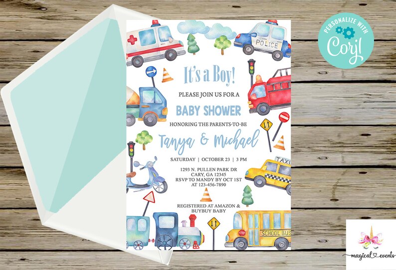 Transport Baby Shower Invitation Transportation Vehicles - Etsy