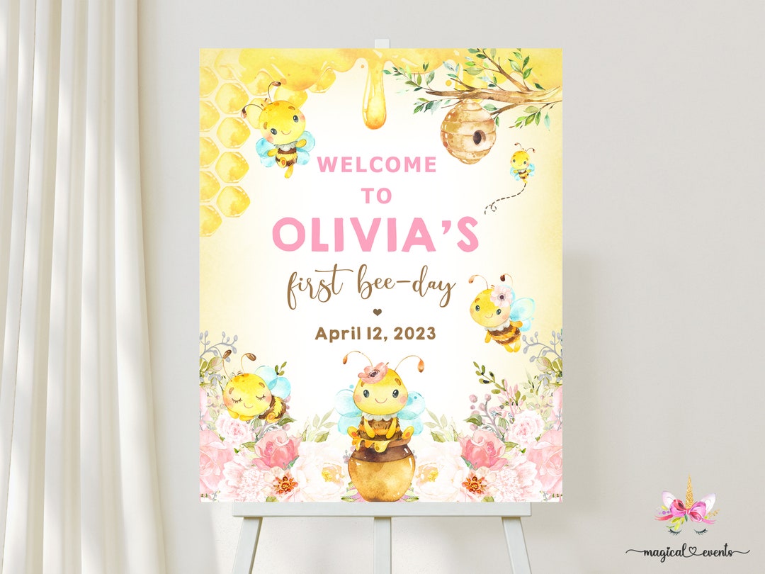 16x20 Bee Birthday Welcome Sign, Birthday Bee-day Welcome Sign ...