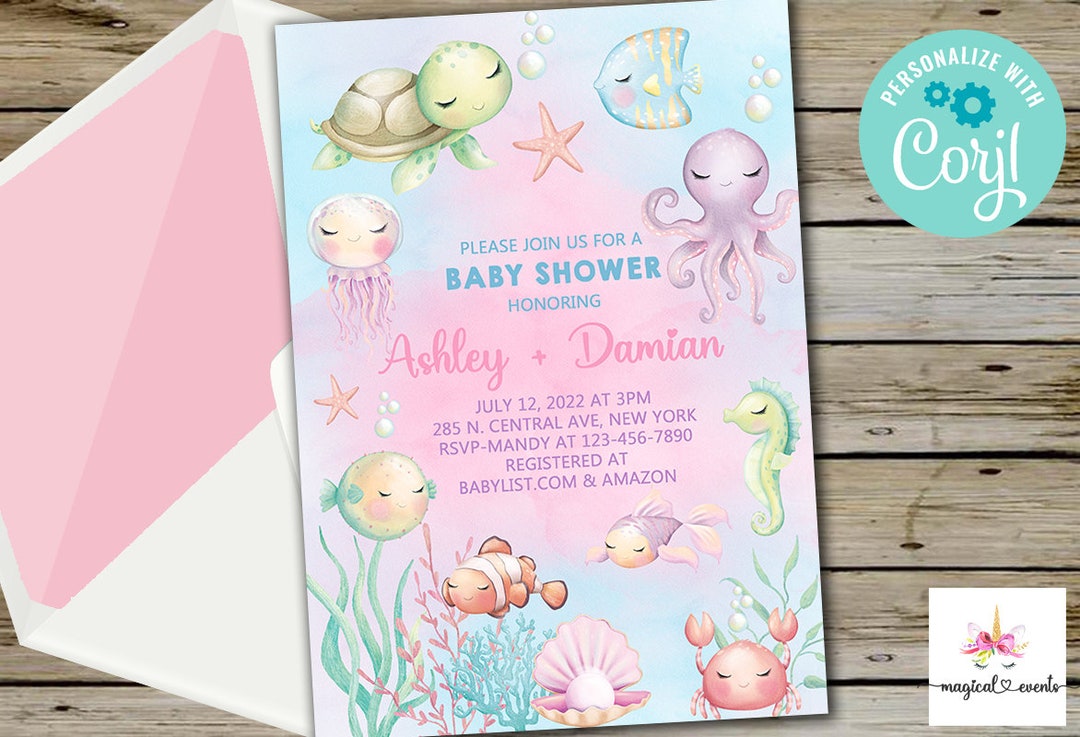 Sea Animals Baby Shower Invitation, Girl Invite, Ocean Sea Life, Under ...