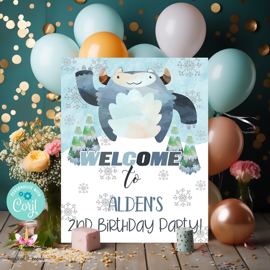16x20 Boy Yeti Birthday Welcome Sign, Yeti Boy 2nd Second Birthday ...