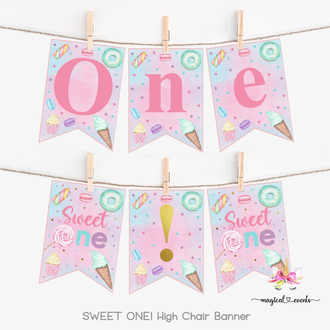 Sweet One Girl 1st First Birthday Digital Banner, Sweet One High Chair ...