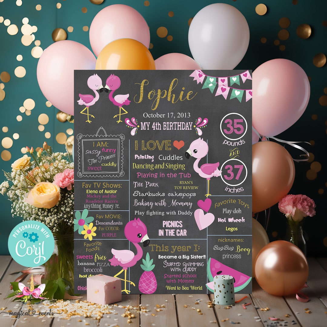 Girl Flamingos Birthday Chalkboard, Girl Flamingo Birthday Sign ...