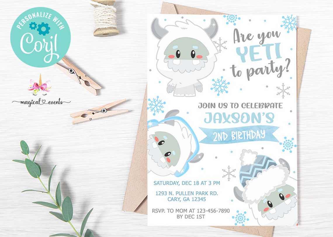 Are You Yeti to Party Boy Birthday Invitation, Winter Yeti Boy Birthday ...