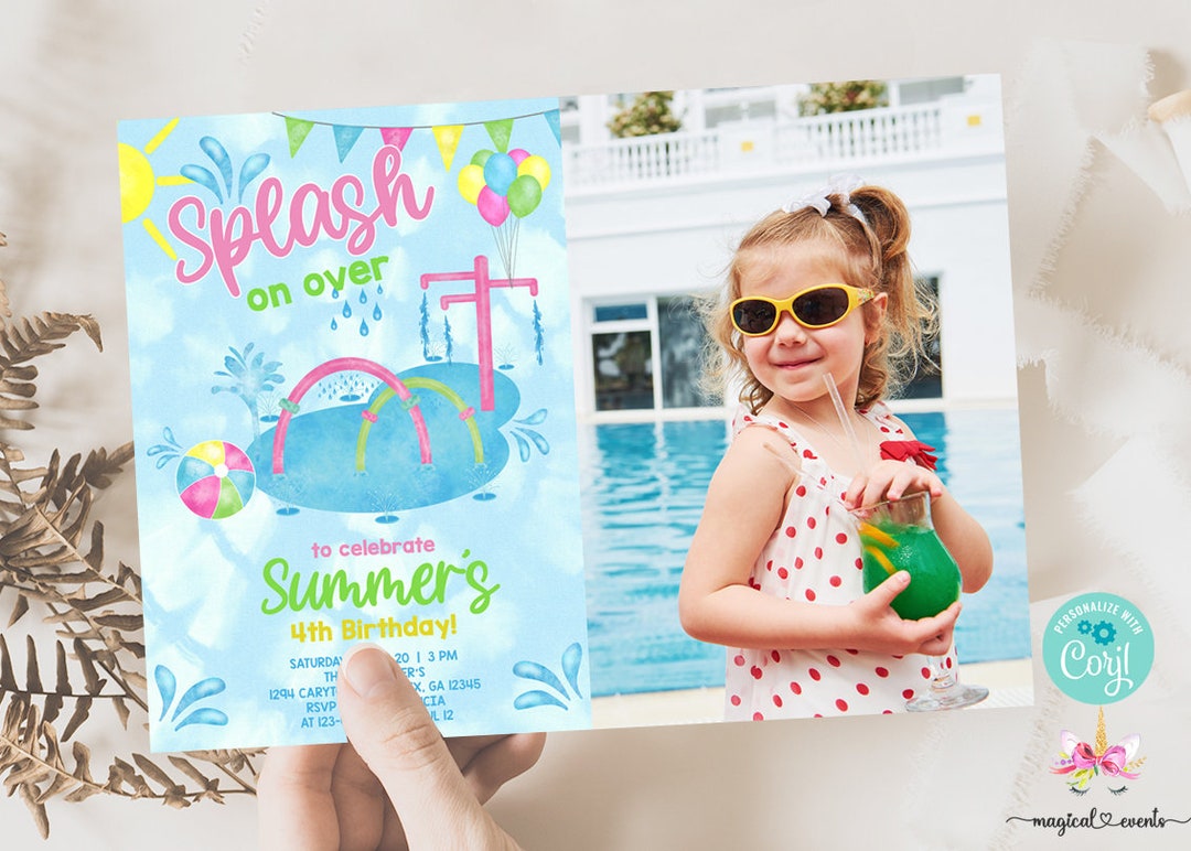 Splash Pad Girl Photo Birthday Invitation, Splish Splash Birthday ...