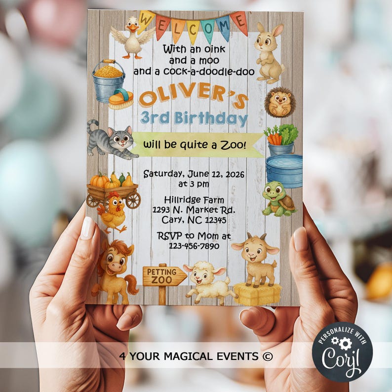 Petting Zoo Birthday Invitation, Farm Animals, Farm Birthday, Corjl ...