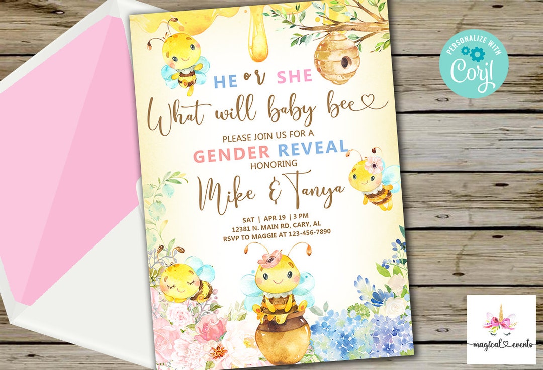 Bee Gender Reveal Invitation Gender Reveal Invite What Will Baby Bee