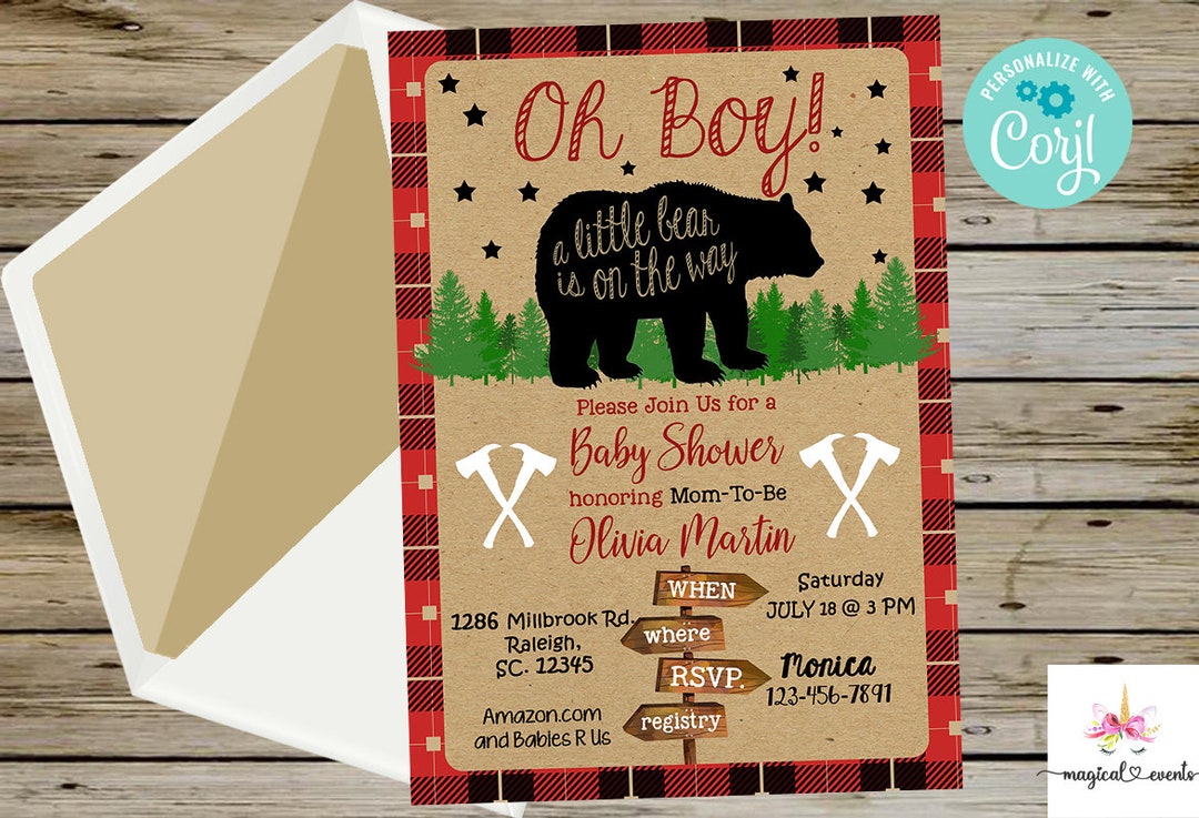 A Little Bear Baby Shower Invitation, Boy Baby Shower Invite, Red ...