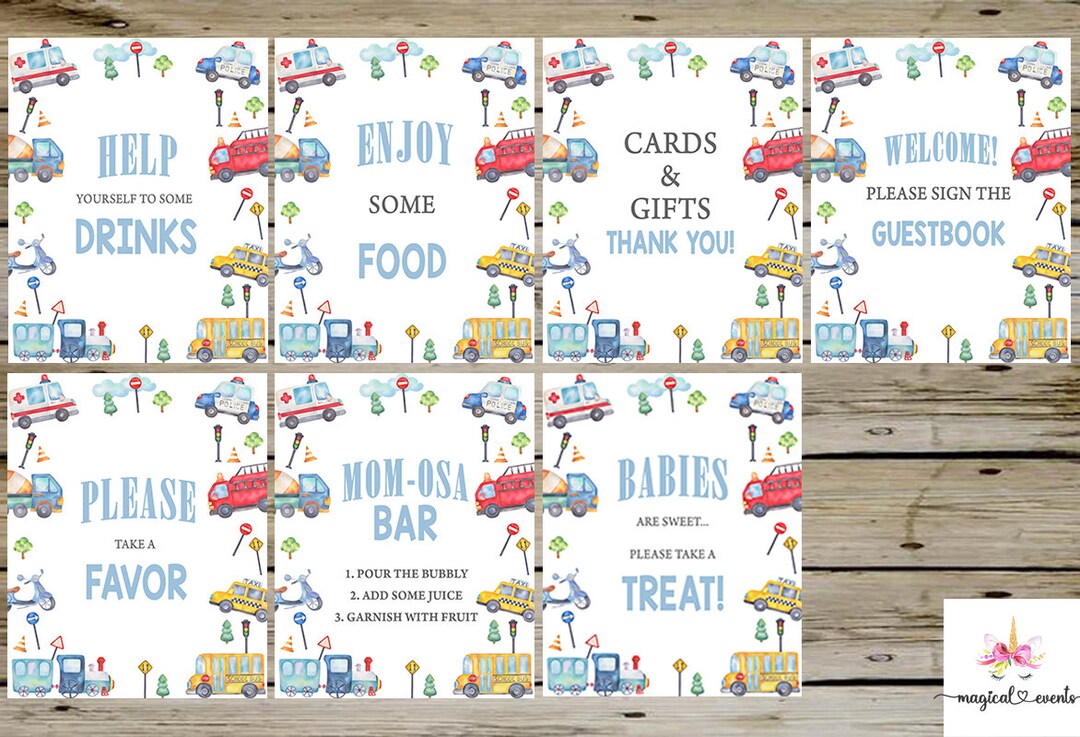 Transportation Baby Shower Signs Bundle, Boy Baby Shower Signs, Cars ...