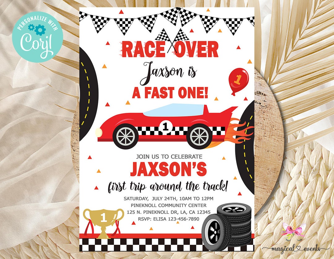 Race Car Boy Birthday Invitation, Fast One Boy Birthday Invite, Digital ...