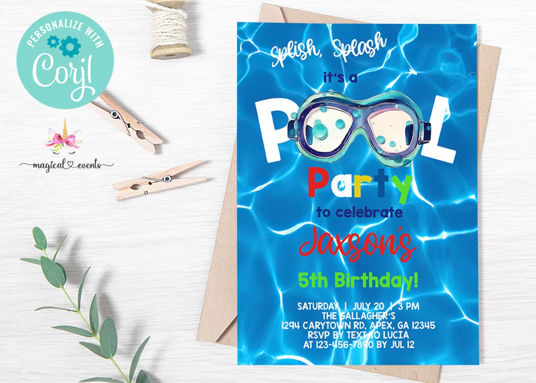 POOL PARTY Boy Birthday Invitation, Swimming Pool Boy Birthday Invite ...