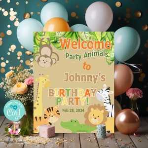 16x20 Boy Safari Animals Birthday Welcome Sign, Boy Safari Animals ...