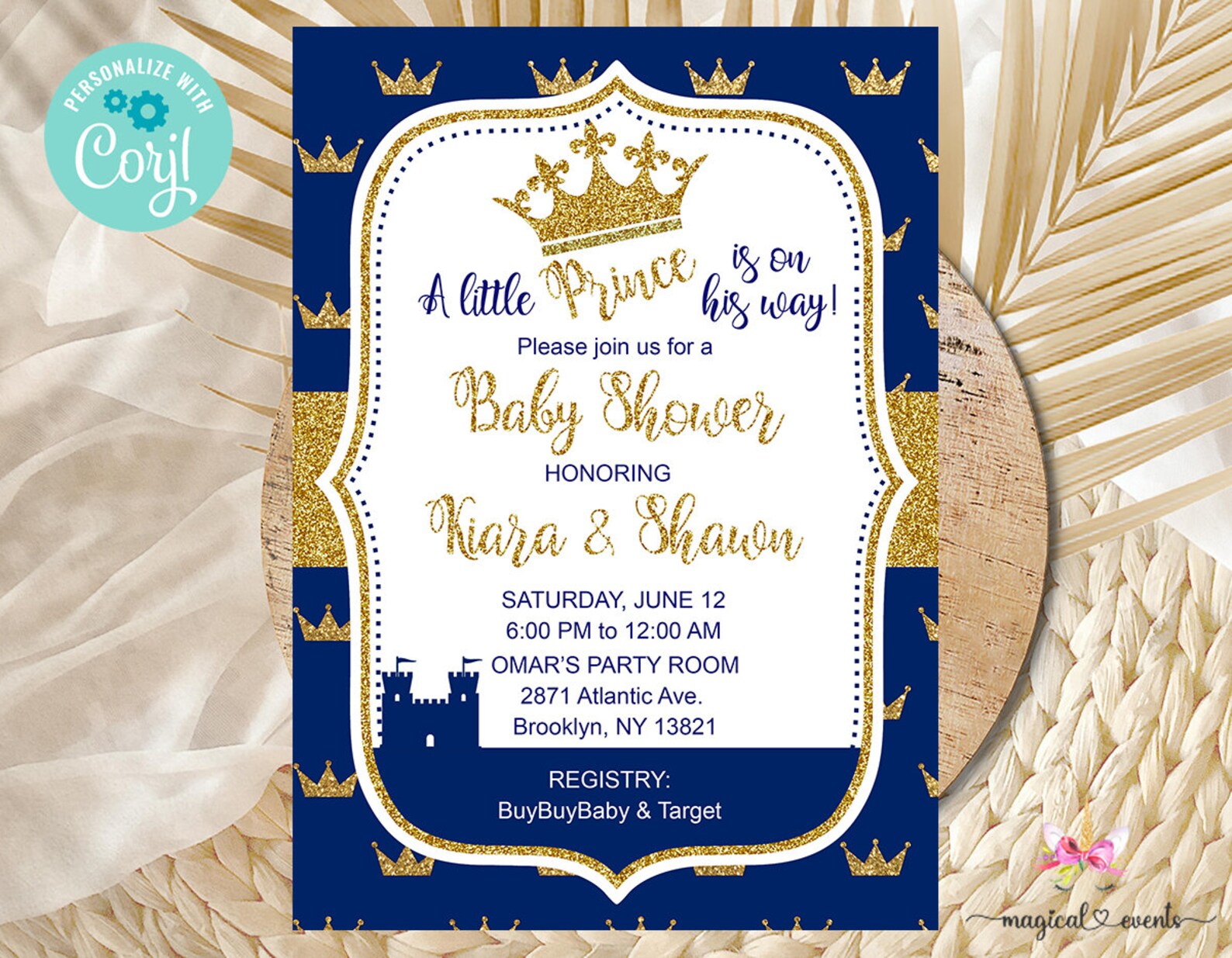 Prince Crown Baby Shower Invitation, Boy Baby Shower Invite, Gold ...