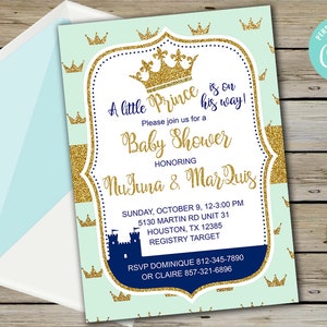 Prince Crown Baby Shower Invitation, Boy Baby Shower Invite, Gold ...