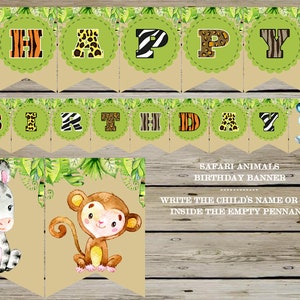 Safari Animals Birthday Digital Banner, Birthday Favors, Favor, Digital ...