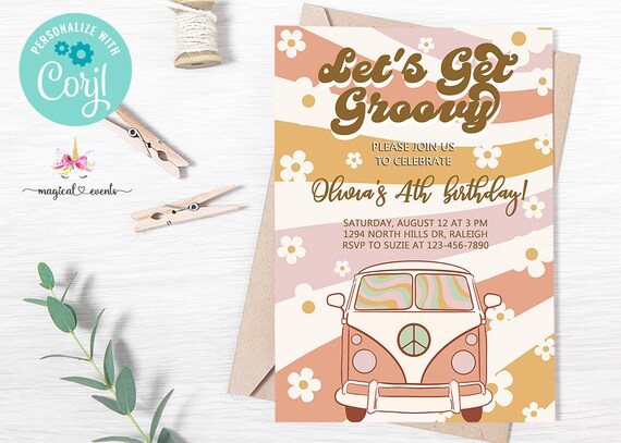 Lets Get Groovy Birthday Invitation 70's Retro Hippie - Etsy Canada