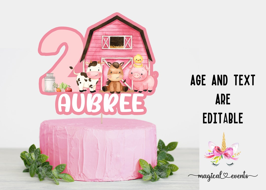 Pink Farm & Barn Girl Birthday Cake Topper or Centerpiece - Etsy