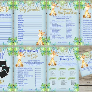 Giraffe Baby Shower Games Bundle, Boy Baby Shower Games, Giraffe Games ...