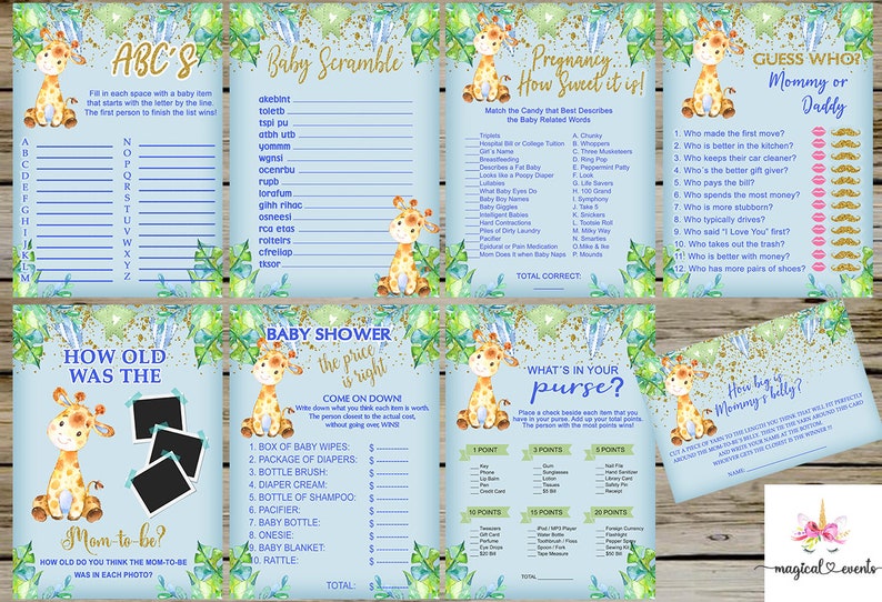 Giraffe Baby Shower Games Bundle, Boy Baby Shower Games, Giraffe Games ...
