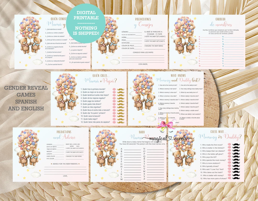 Bears, Bearly Wait, SPANISH & ENGLISH Gender Reveal Games Bundle, Games ...