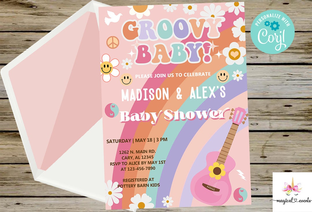 Groovy Baby, Baby Shower Invitation, 70's Retro Hippie Daisies, Girl ...