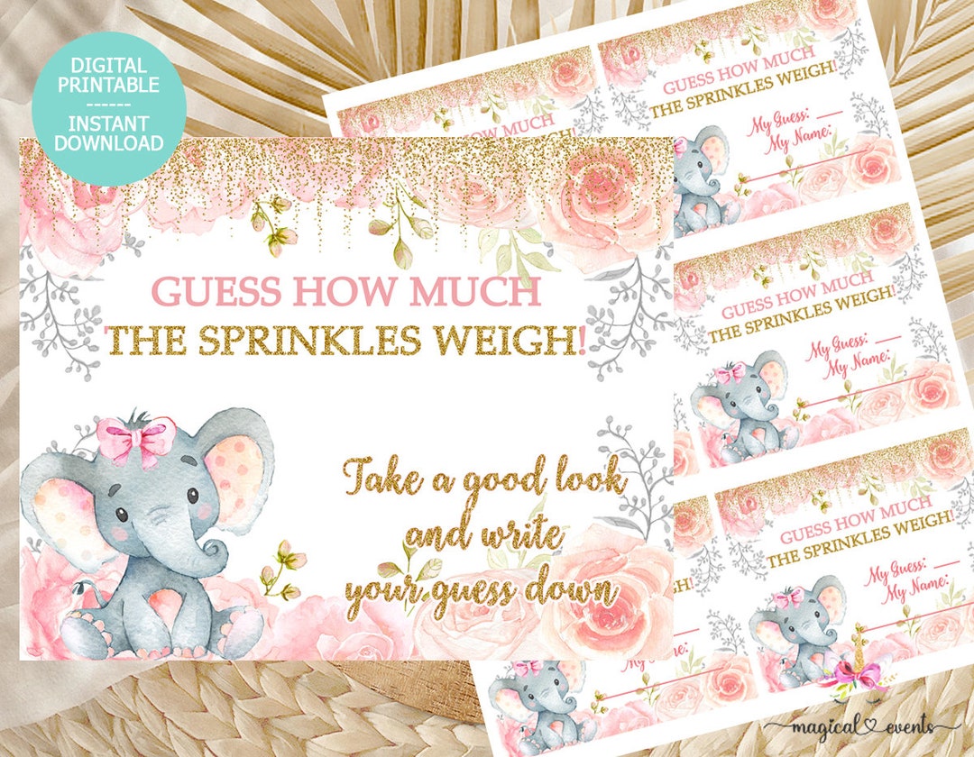 Pink Elephant Theme Guess How Much the Sprinkles Weigh Baby Sprinkle ...