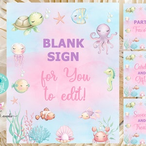 8X10 BLANK Sea Life Girl Birthday Sign, Girl Sea Life / Ocean Sign ...