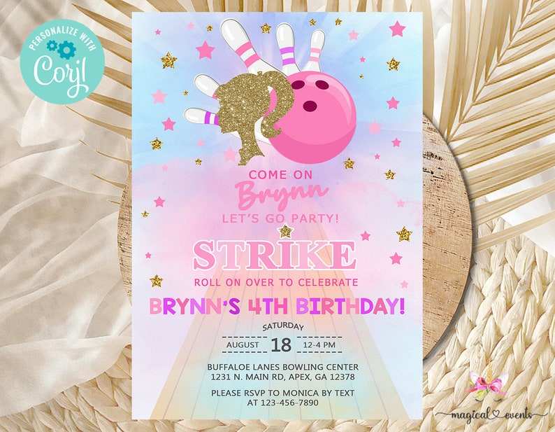 Bowling Girl Birthday Invitation, Roll on Over to Celebrate Girl ...