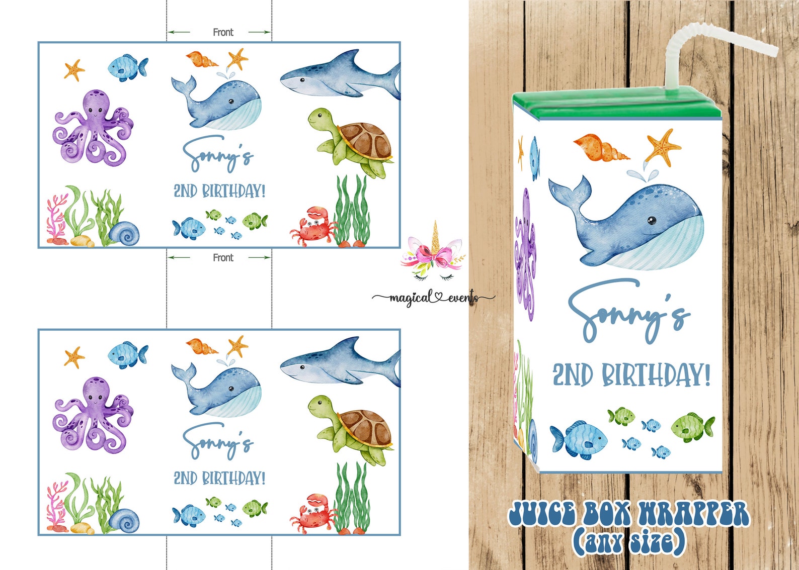 Sea Life / Ocean Life Juice Box Labels, Boy Birthday Party Favor Favors ...