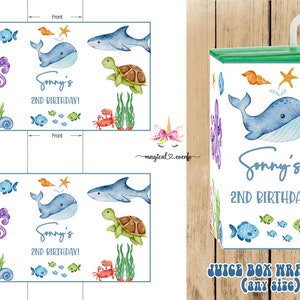 Sea Life / Ocean Life Juice Box Labels, Boy Birthday Party Favor Favors ...