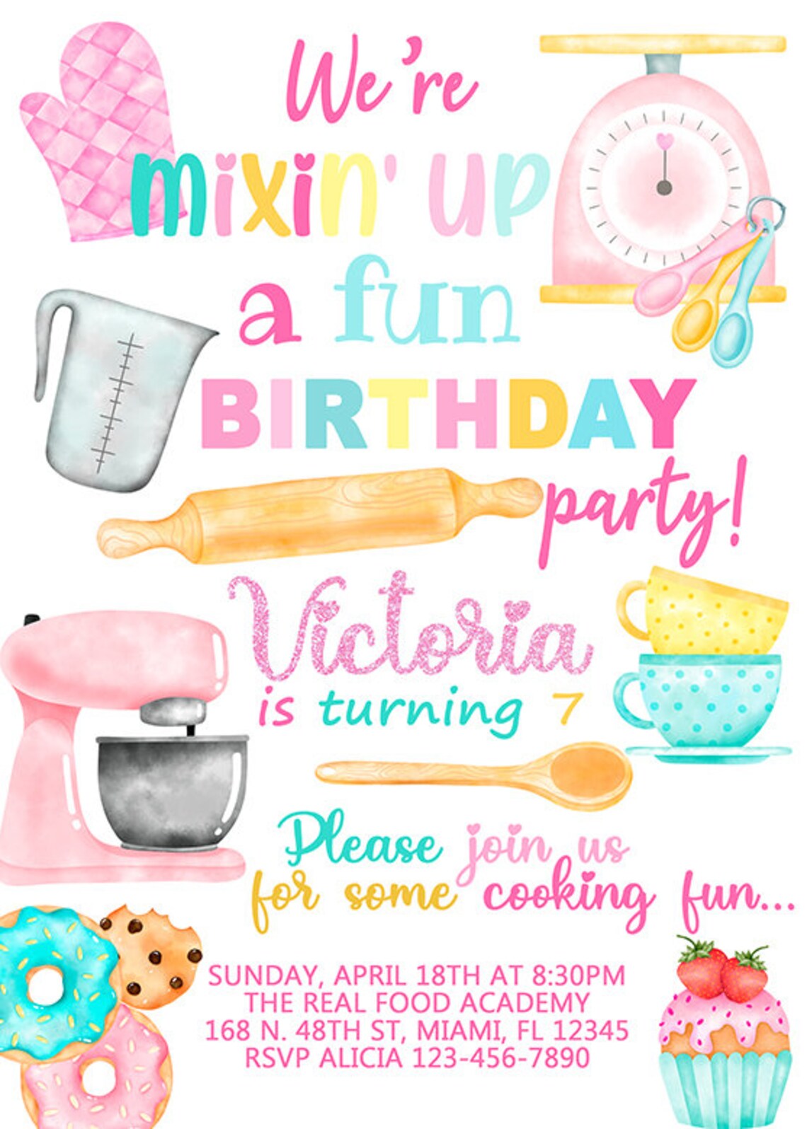 Baking Cooking Girl Birthday Invitation We Are Mixin up a Fun - Etsy