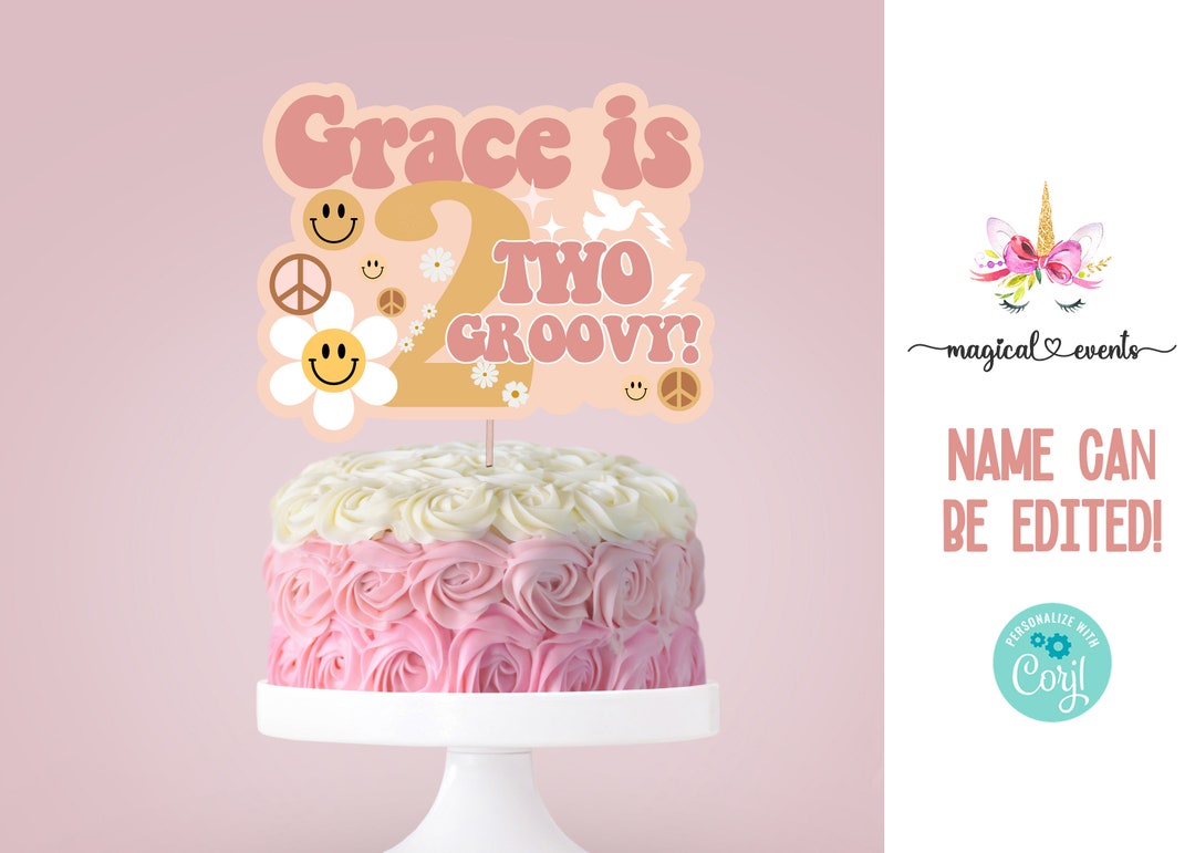 Two Groovy Girl Happy Birthday Cake Topper or Centerpiece, Girl Two ...