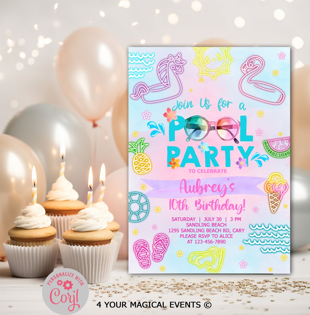 Pool Party Girl Birthday Invitation, Girl Pool Birthday Invite, Digital ...