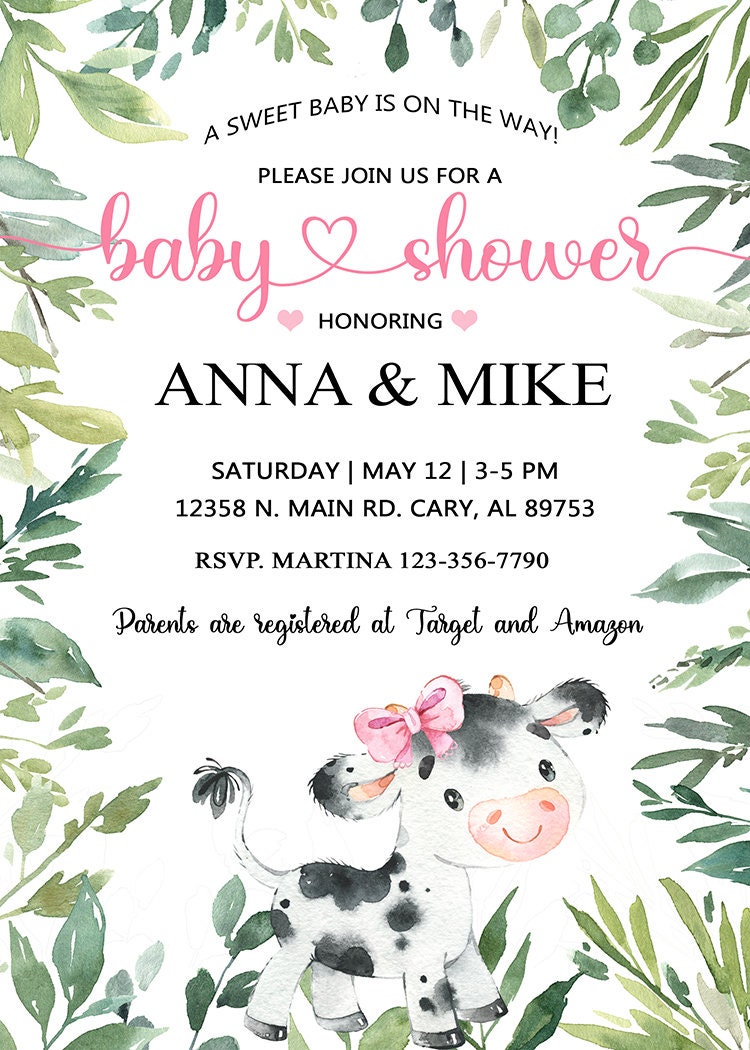 Cow Baby Shower Invitation Girl Baby Shower Invite Baby Cow | Etsy