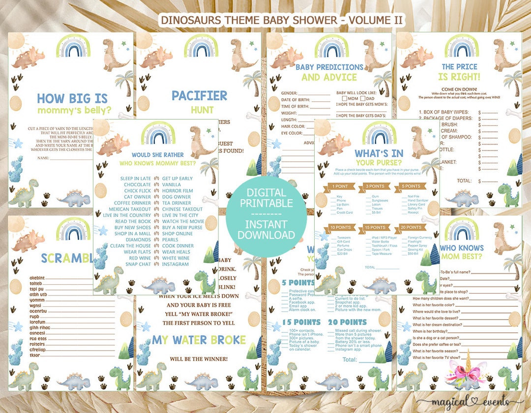 Dinosaurs BOY Baby Shower Games Bundle, Boy Dinosaurs Baby Shower Games ...