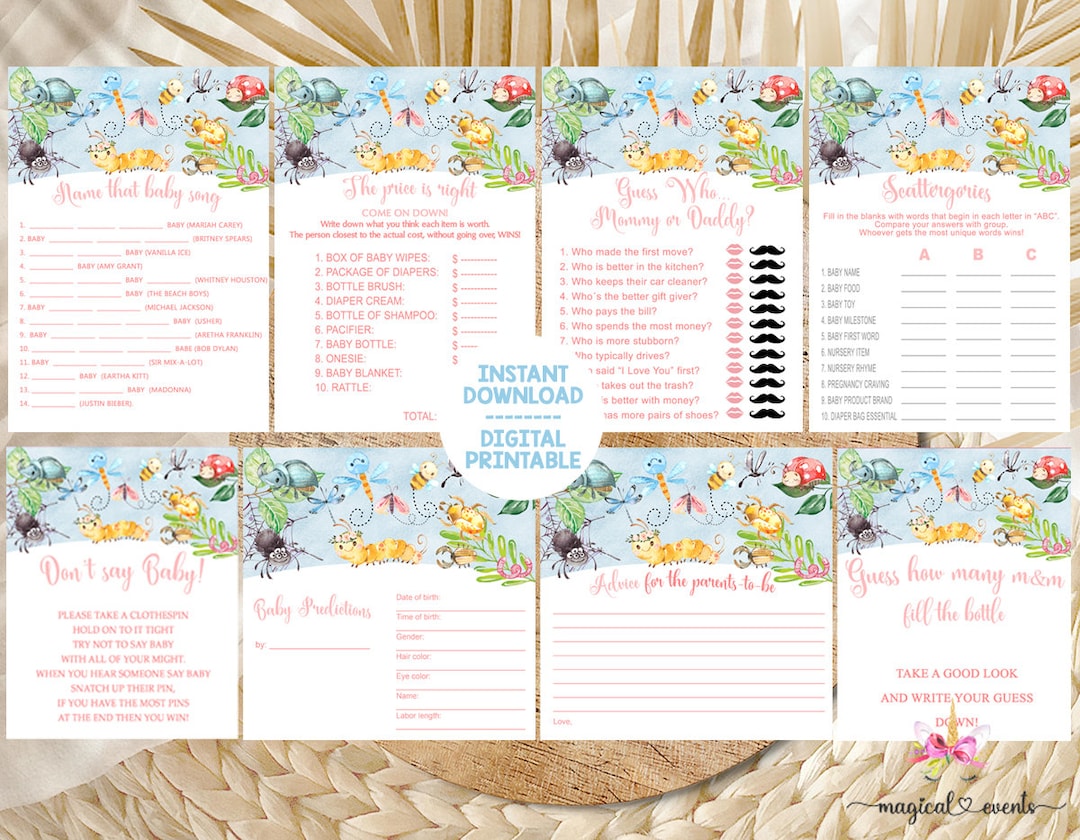 Bugs Girl Baby Shower Games Bundle, Baby Shower Games, Games Package ...