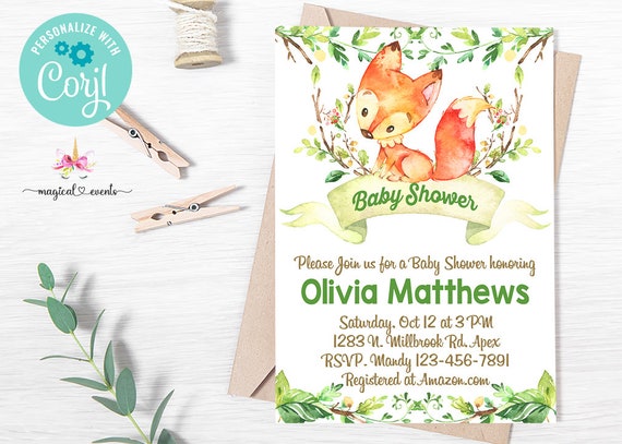 Woodland Fox Baby Shower Invitations 6 Whimsical Baby Shower