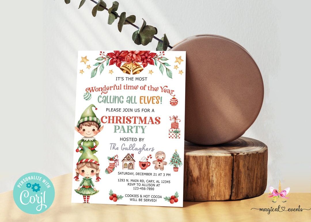 Christmas Elf Elves Party Invitation, Christmas Party Invite, Corjl ...