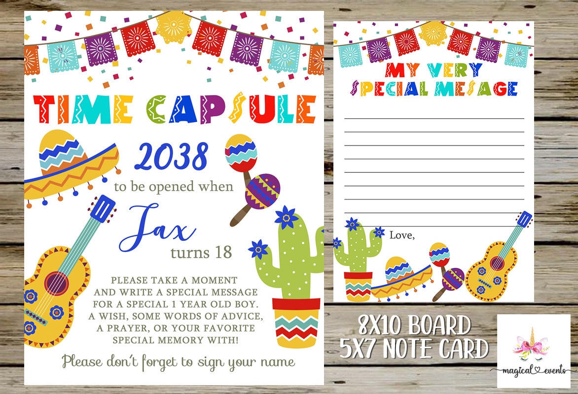 Fiesta Birthday Time Capsule Board and Message Card Digital | Etsy