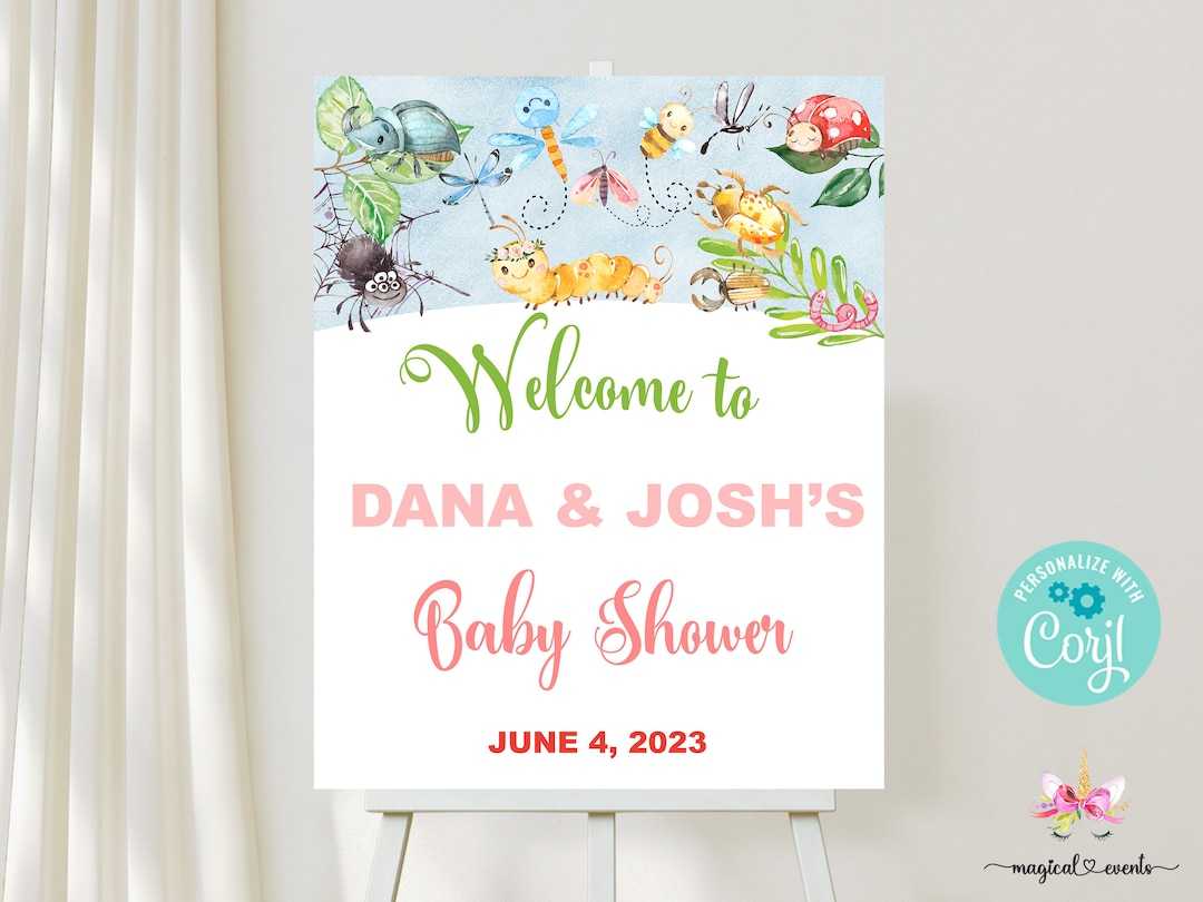 16x20 Bugs Insects Girl Baby Shower Welcome Sign, Customized Welcome ...