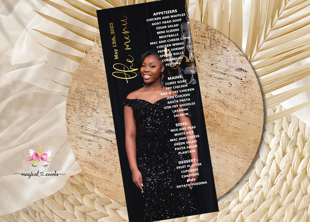 Sweet Sixteen Menu, Sweet 16 Party Menu, 3.75 X 9 In. Menu, Customized ...