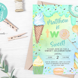 Candy Two Sweet Boy Birthday Invitation, Boy Two Sweet Birthday Invite ...