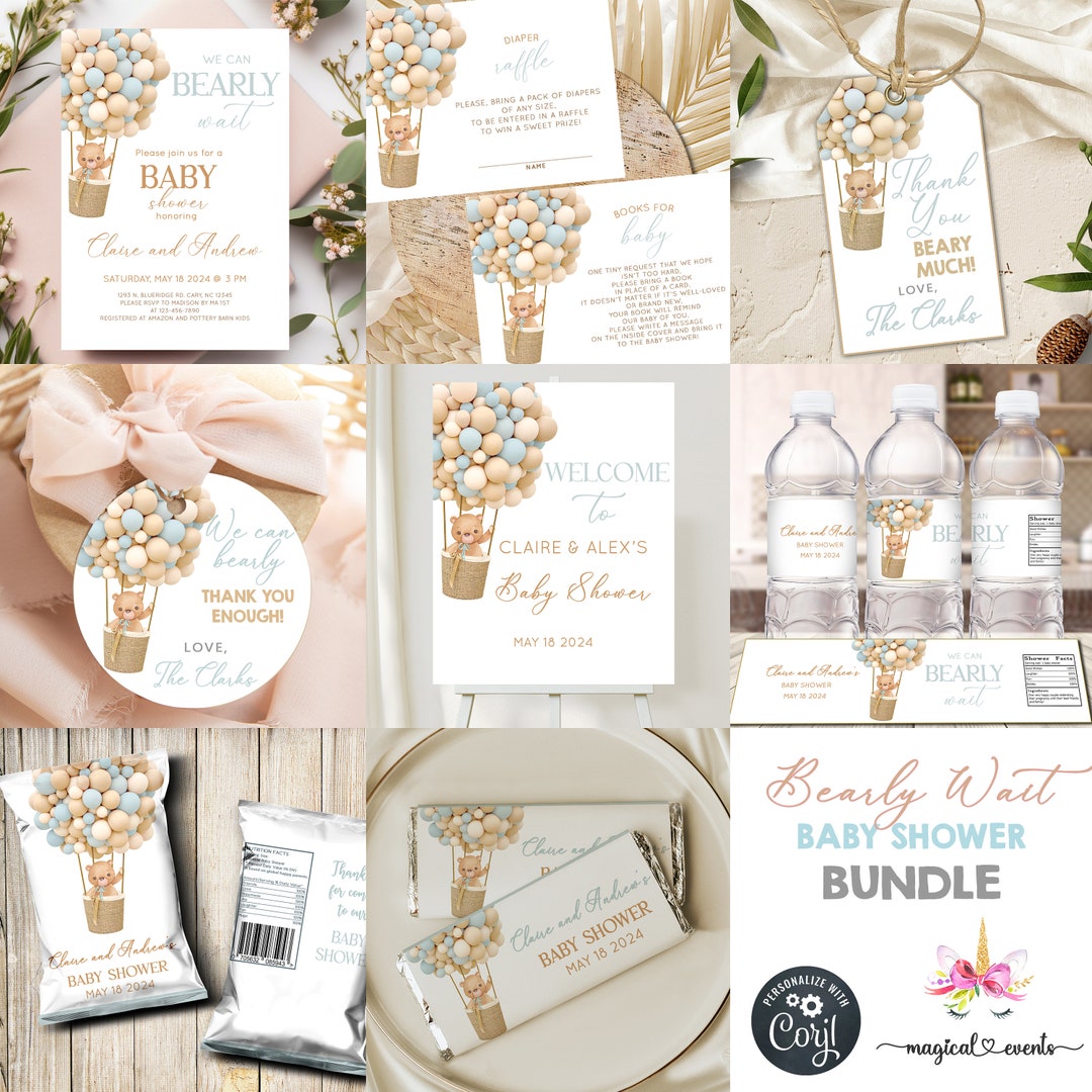 We Can Bearly Wait Boy Baby Shower Bundle Pack, Chips Bag Water Label ...
